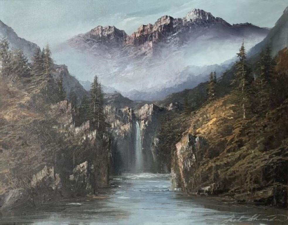 Jack Shoemaker | A waterfall and mist in the mountains | MutualArt