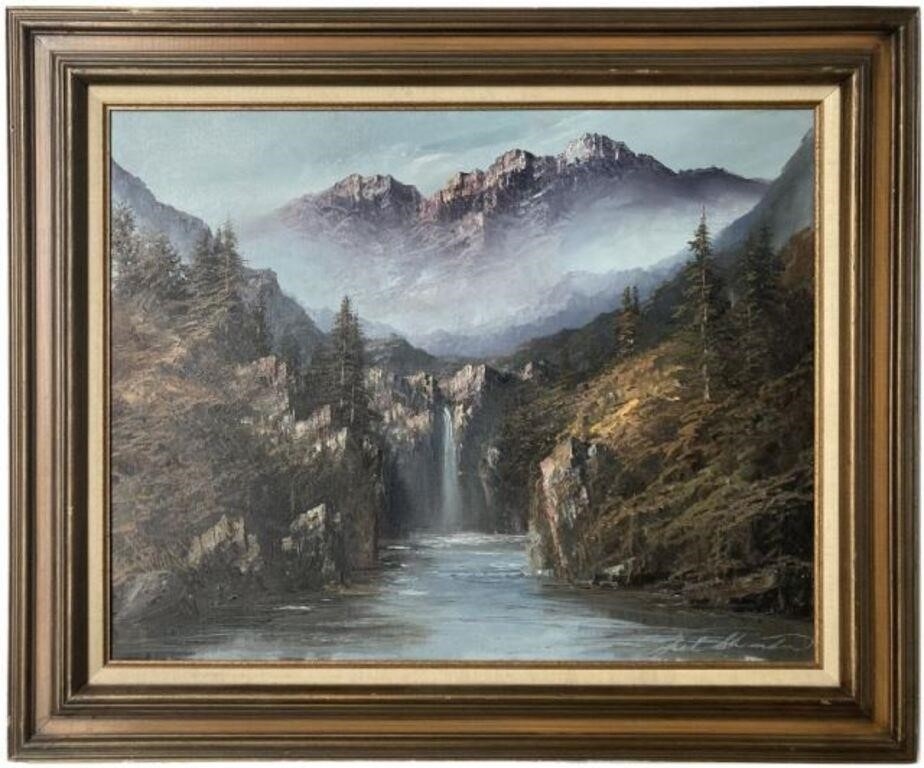 Jack Shoemaker | A waterfall and mist in the mountains | MutualArt