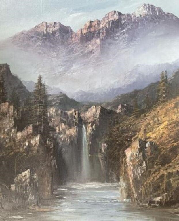 Jack Shoemaker | A waterfall and mist in the mountains | MutualArt