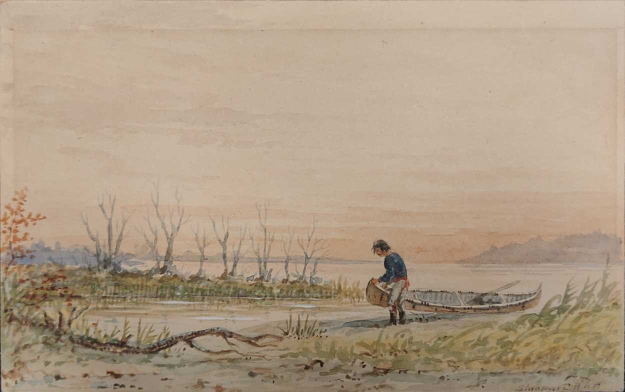 Edward Scrope Shrapnel | Frontiersman portaging his canoe by a lake ...