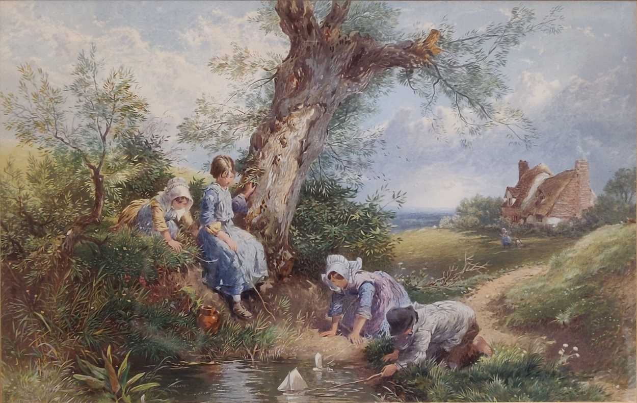 Myles Birket Foster | Children Playing with Pond Yacht; and Spring ...