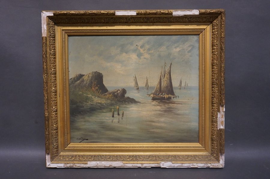 Henri Catrou | Fishing Sailboats on the Coast, | MutualArt