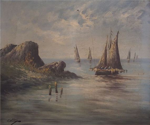Henri Catrou | Fishing Sailboats on the Coast, | MutualArt