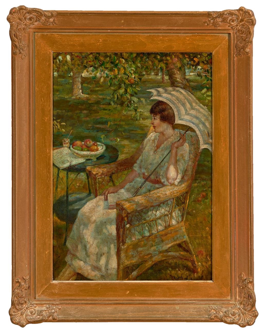 William H. Yarrow | Lady in the Garden with Parasol | MutualArt