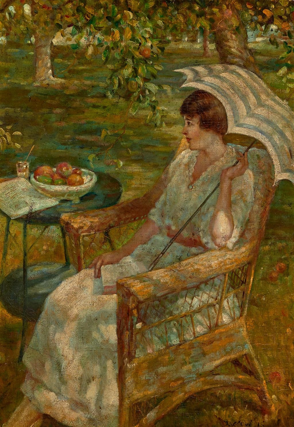 William H. Yarrow | Lady in the Garden with Parasol | MutualArt