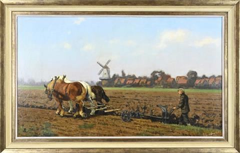 Gijsbertus Johannes van Overbeek | Ploegende boer met paardenspan | MutualArt
