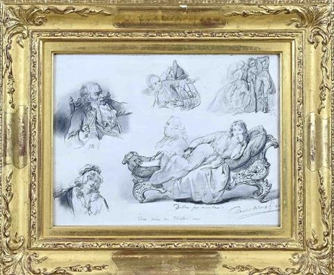 David Bles | Vijf potlood tekeningen in bladgouden lijst (46) | MutualArt