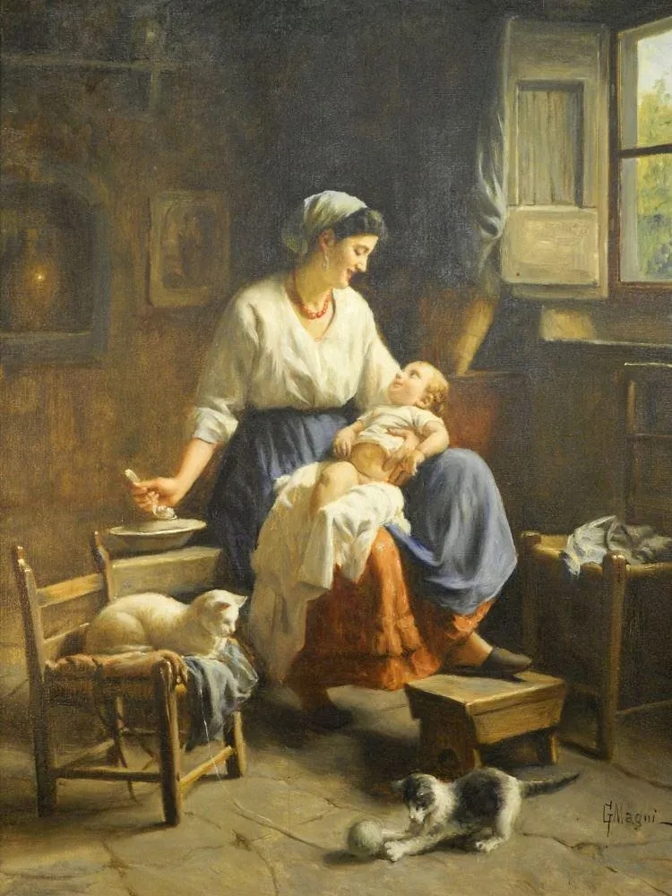 Giuseppe Magni | Maternal Scene with Cats | MutualArt