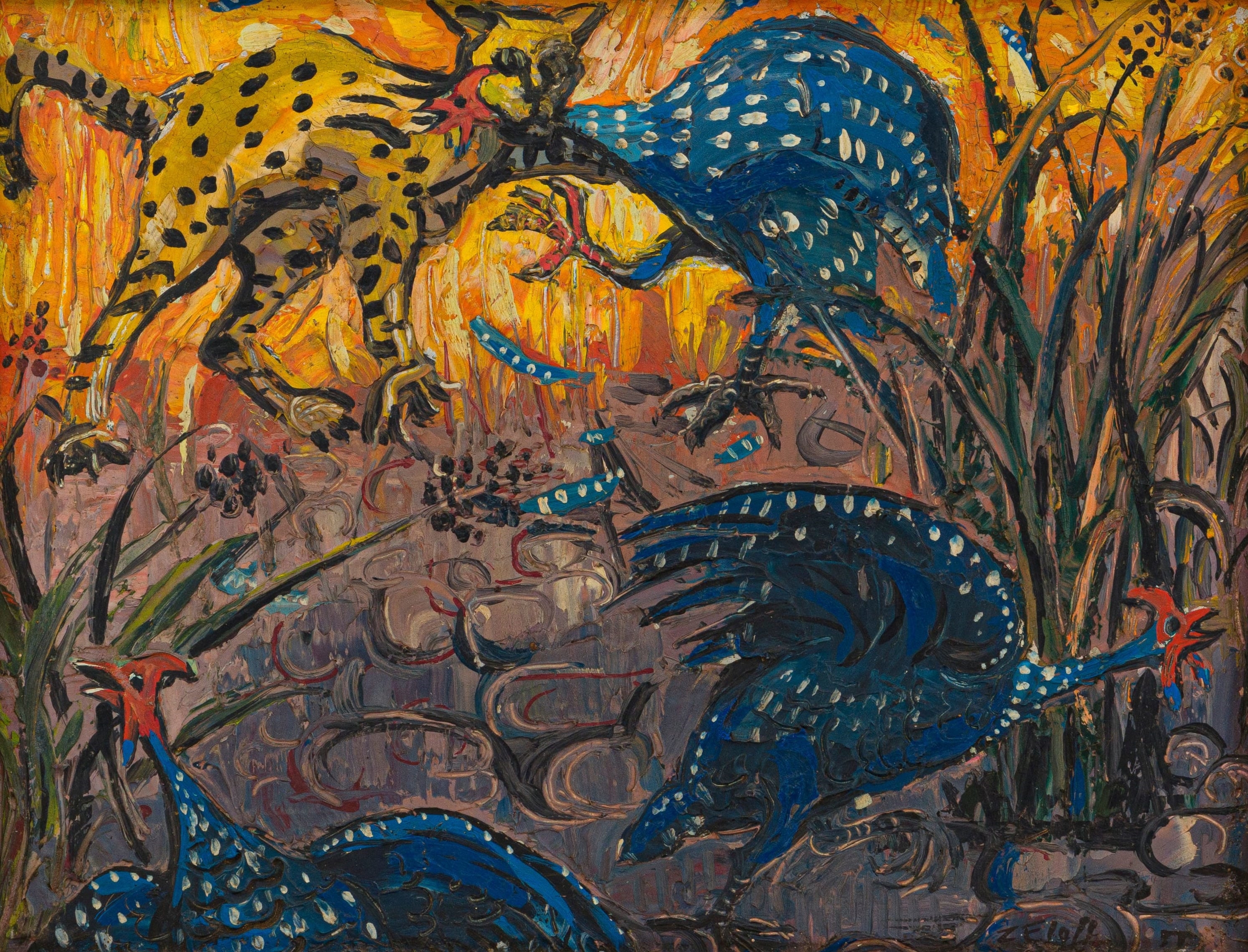 Zakkie Eloff | Serval and Guinea Fowl (55) | MutualArt