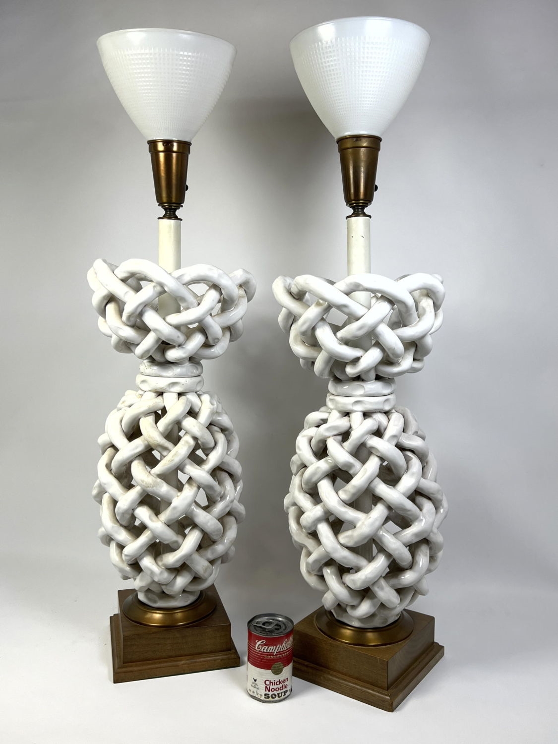 Tony Duquette | Pr Large Heavy Woven Twisted Coiled Pottery Table Lamps ...