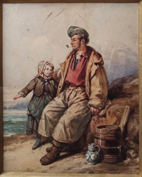 Auguste Delacroix | Fisherman and his little girl (1841) | MutualArt