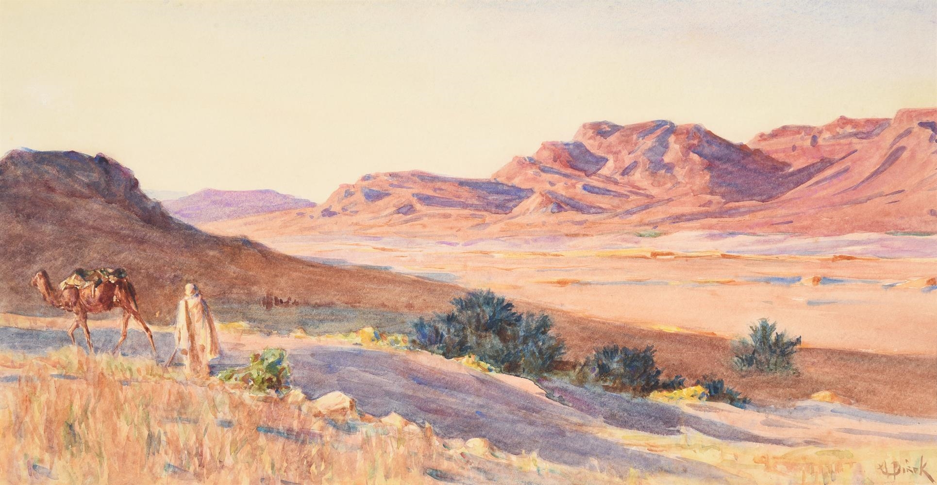 Alphonse Birck | BEDOUIN IN A DESERT LANDSCAPE | MutualArt