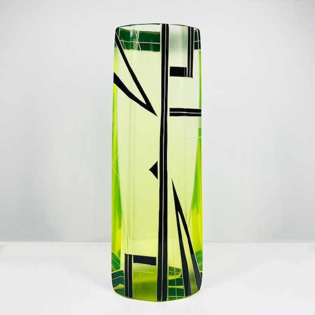 Karl Palda | black enamel uranium glass flat rectangular vase | MutualArt