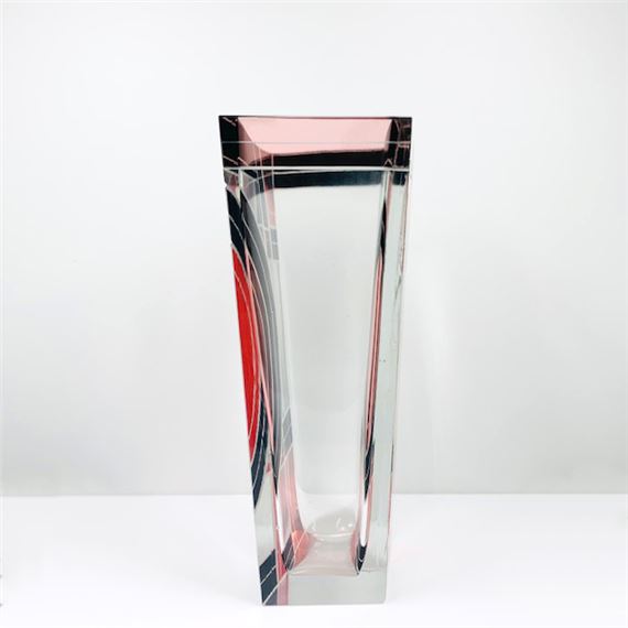Karl Palda | Pink and black enamel glass trapezoid vase | MutualArt