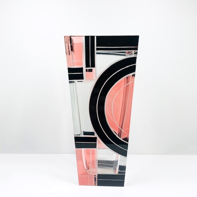 Karl Palda | Pink and black enamel glass trapezoid vase | MutualArt