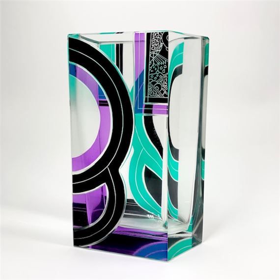 Karl Palda | black enamel uranium glass flat rectangular vase | MutualArt