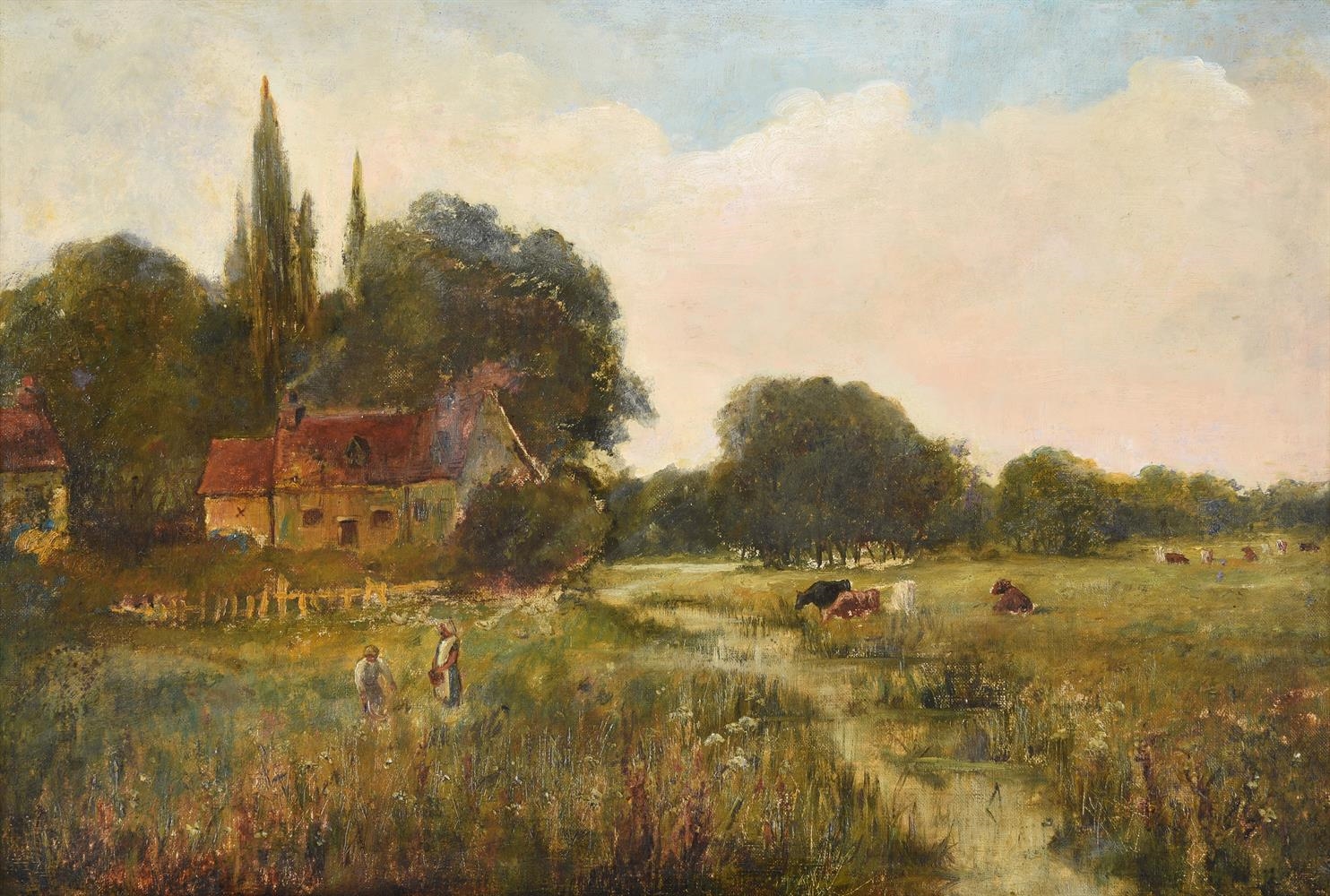 John Henry Yeend King | A LANDSCAPE WITH GRAZING CATTLE AND A COTTAGE ...
