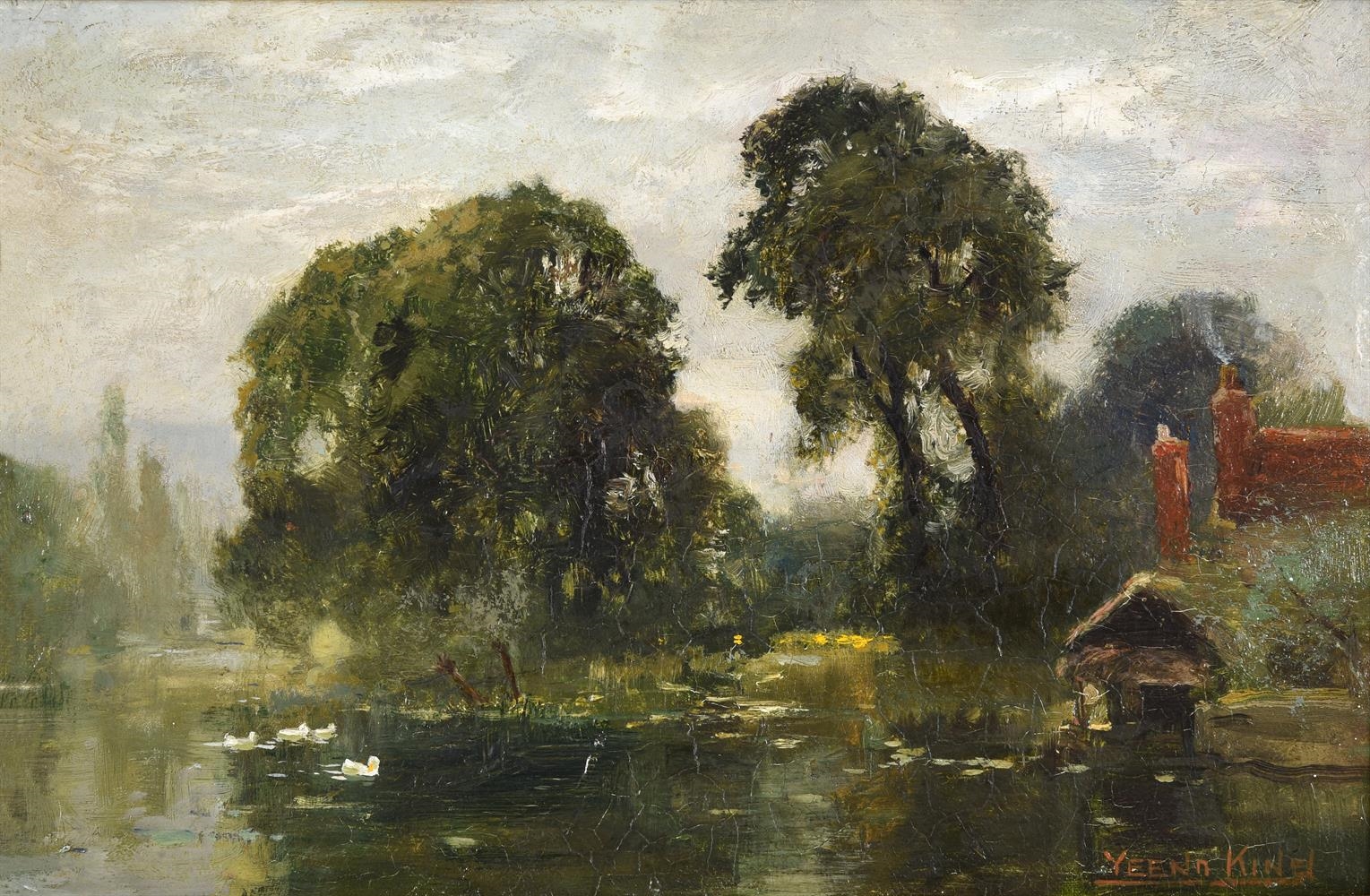 John Henry Yeend King | A LANDSCAPE WITH GRAZING CATTLE AND A COTTAGE ...