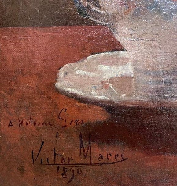 Victor Marec | Nature morte au vase fleuri et oranges (1890) | MutualArt