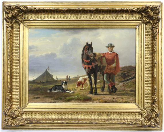 Frans Lebret | Rustende soldaat met zijn paard en honden | MutualArt