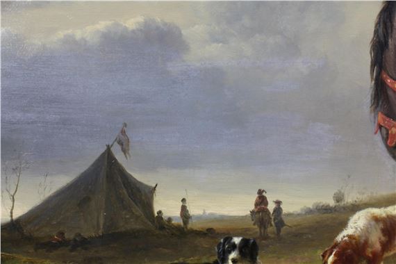 Frans Lebret | Rustende soldaat met zijn paard en honden | MutualArt