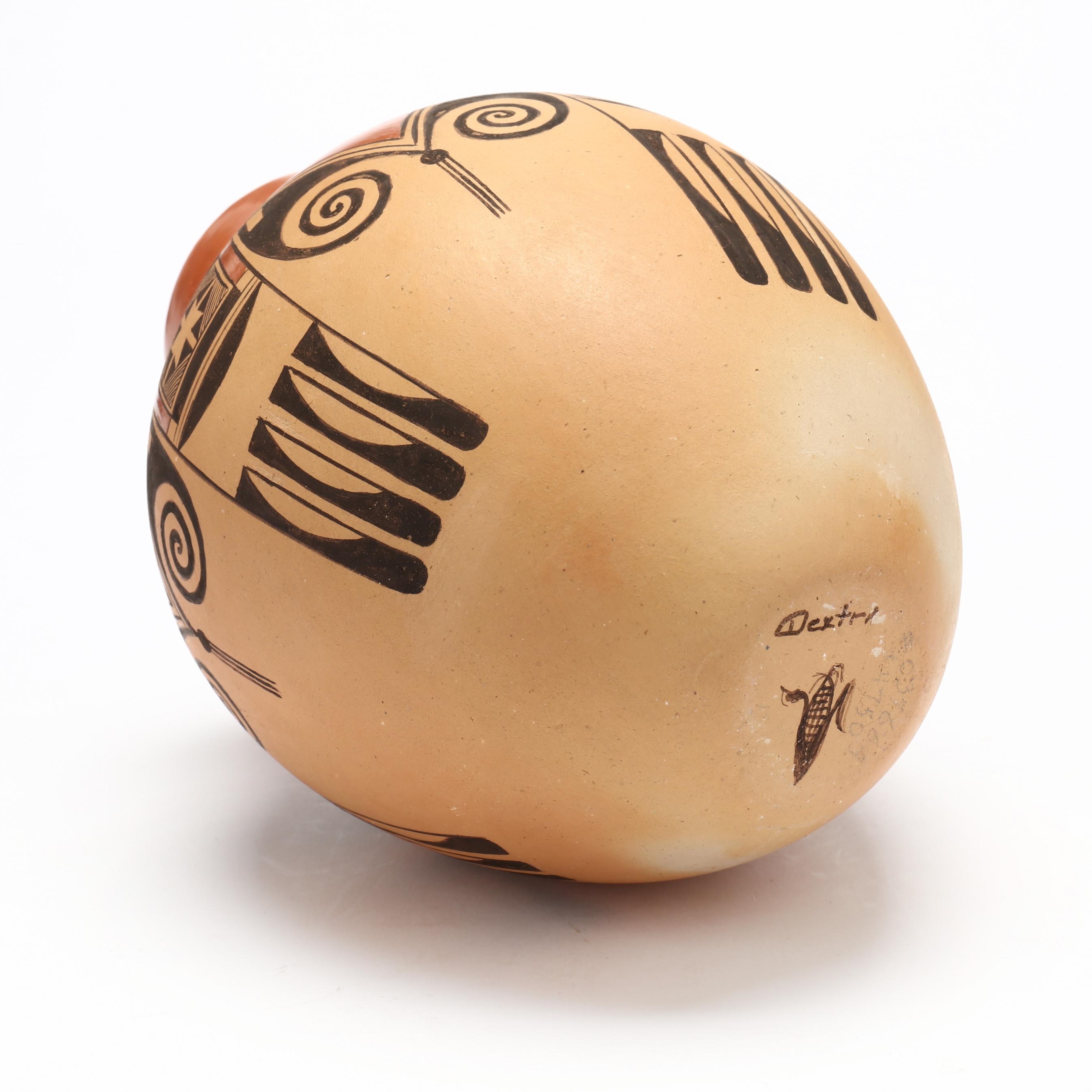 Dextra Quotskuyva | Tall semi-ovoid jar painted with bird tails flanked ...