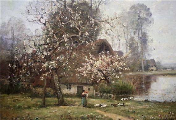 Louis-Aimé Japy | Polderlandschap met boerderij en koeien | MutualArt