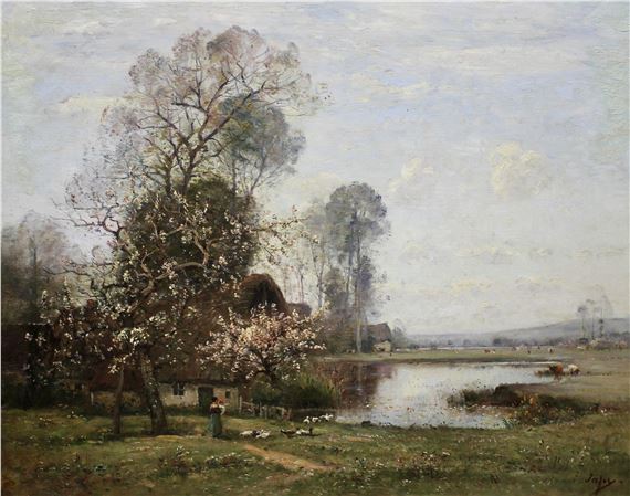 Louis-Aimé Japy | Polderlandschap met boerderij en koeien | MutualArt