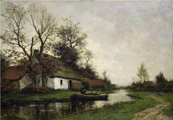 Frits Mondriaan | Boer in schuit in polderlandschap | MutualArt