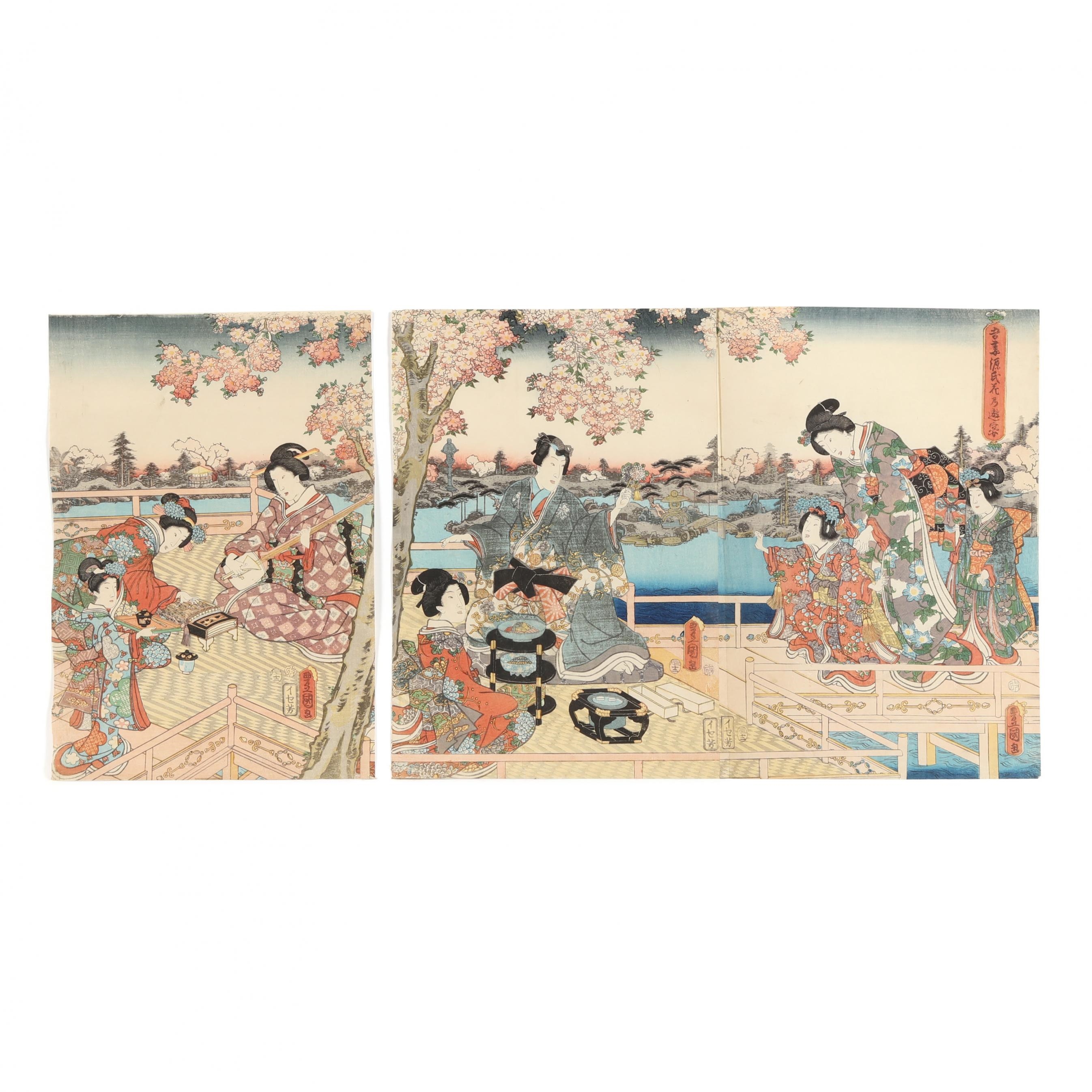 Utagawa Kunisada | Triptych- Eastern Genji's Cherry Blossom Banquet ...
