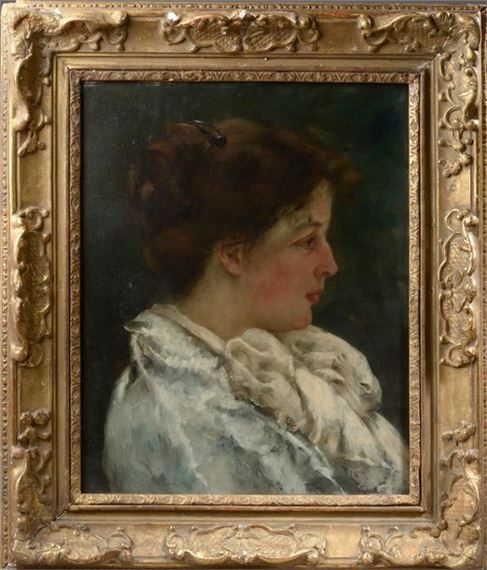 Albert Lynch | Portrait of a young woman with a white blouse in profile ...