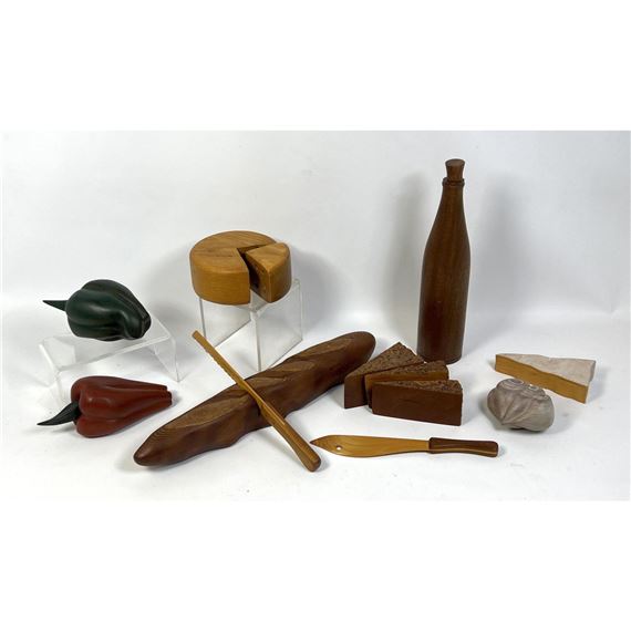 Ray Neye | RAY NEYE Hand Carved Wood Sculpture Still Life. Wood Cheeses ...