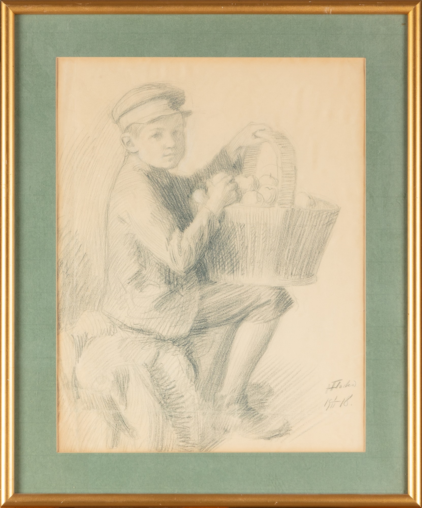 Hilda Flodin | Boy with apple basket (1918) | MutualArt