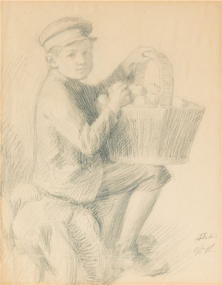 Hilda Flodin | Boy with apple basket (1918) | MutualArt