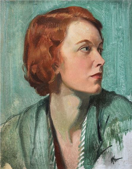 Herbert James Gunn | HEAD STUDY, LADY IN GREEN | MutualArt