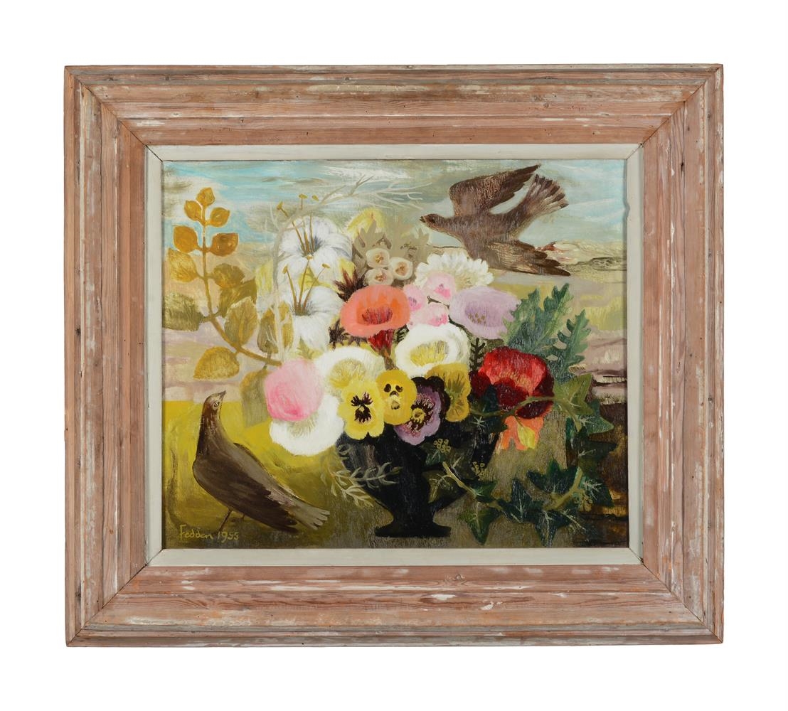 Mary Fedden | STILL LIFE OF FLOWERS IN A BLACK URN (1955) | MutualArt