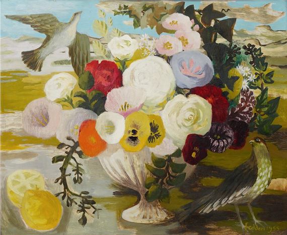 Mary Fedden | STILL LIFE OF FLOWERS IN AN URN (1955) | MutualArt