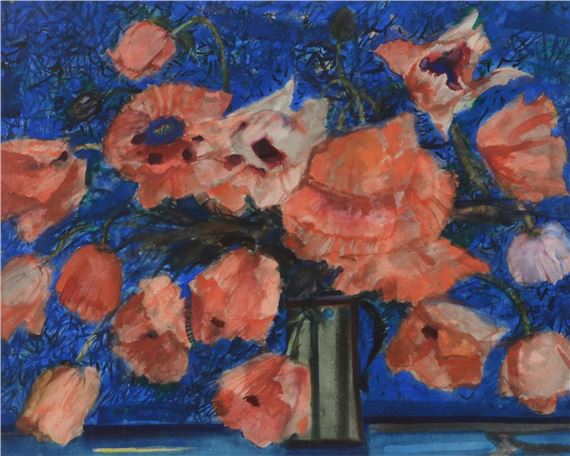 Robin Philipson | POPPIES ON A BLUE GROUND (84) | MutualArt