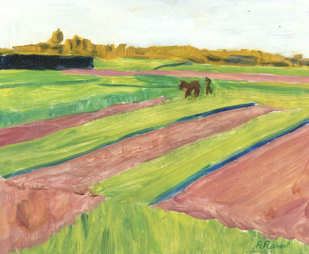 Roger Raveel | Landscape with plowing farmer (1948) | MutualArt