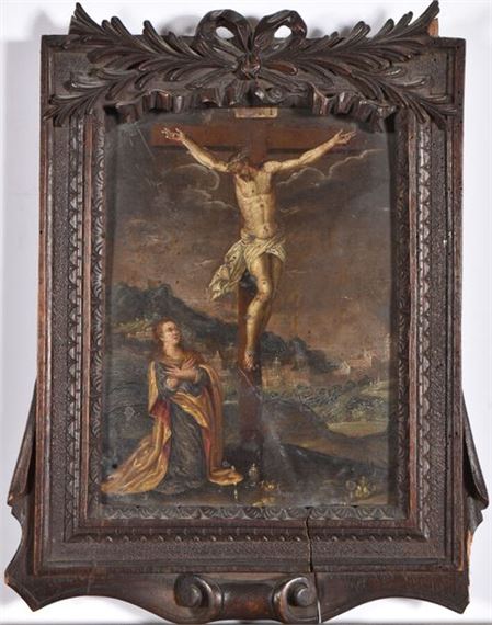 French School, 17th Century | Christ on the cross with Mary Magdalene . | MutualArt