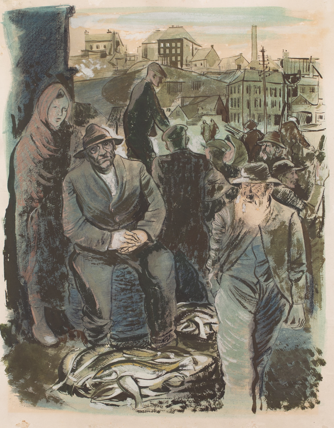 Wacław Siemiątkowski | Fishmonger hand-coloured lithography/paper ...