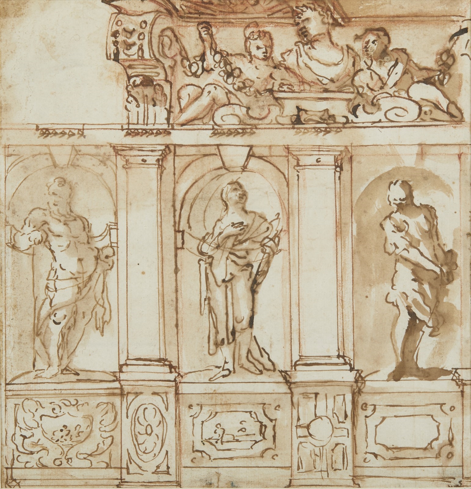 Venetian School, 17th Century | An architectural study with sculptures ...