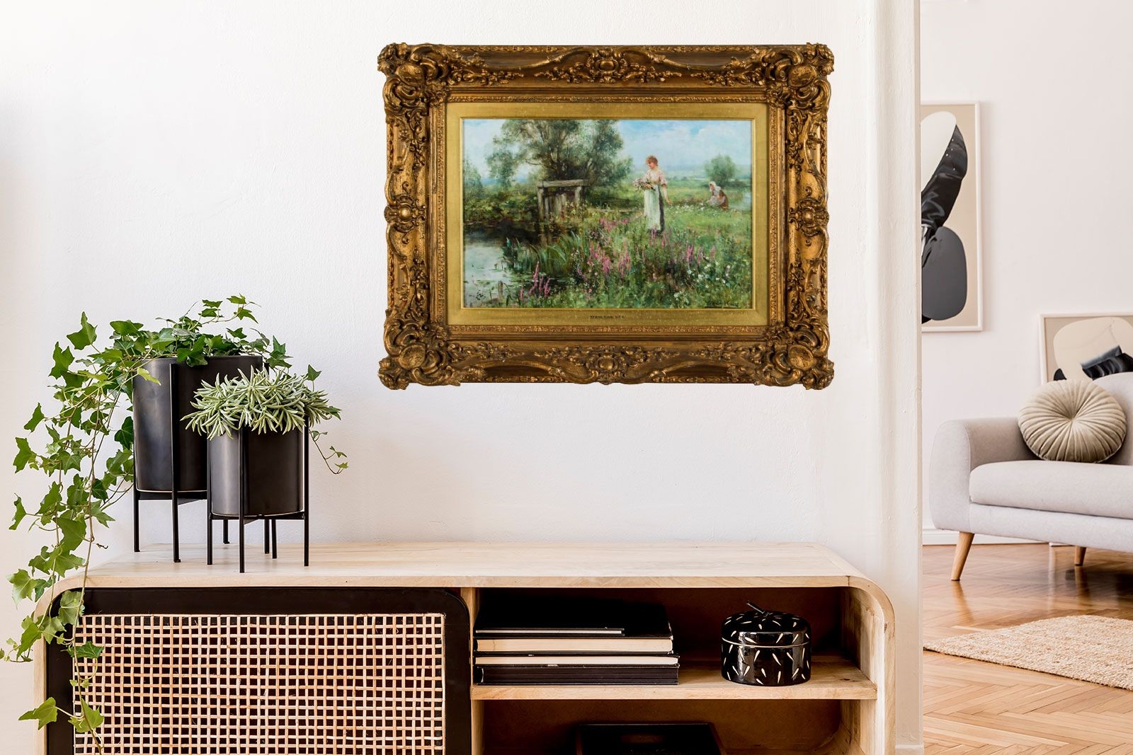 John Henry Yeend King | YOUNG GIRL PICKING WILD FLOWERS | MutualArt