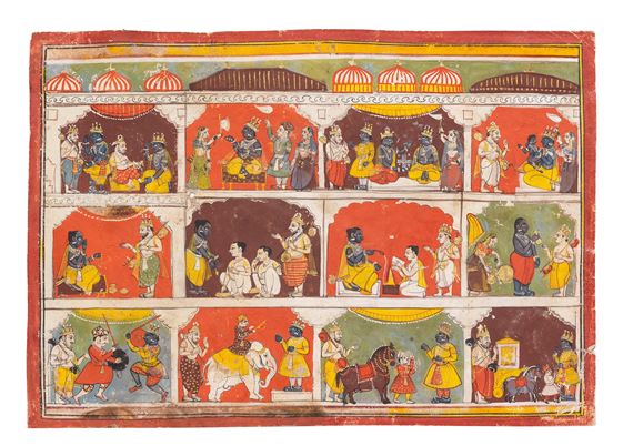 Malwa School | An illustrated leaf from the Bhagavata Purana, depicting ...