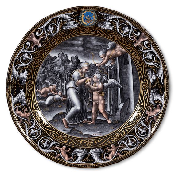 Pierre Reymond | A Limoges grisaille painted enamel circular plate with ...