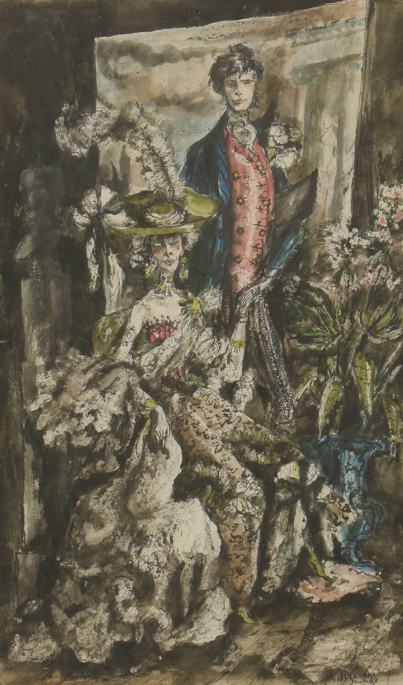 Philippe Jullian | Interior with figures (1951) | MutualArt