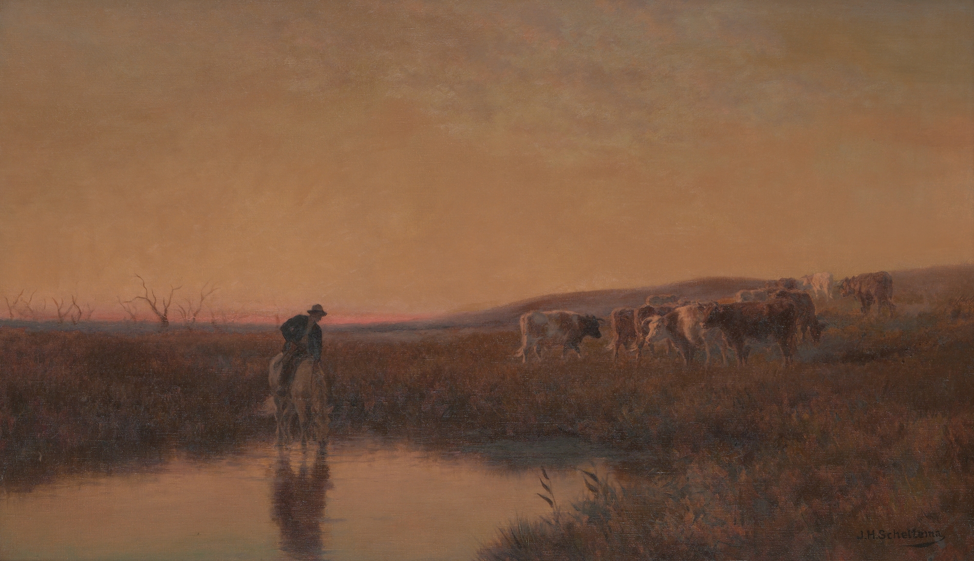 Jan Hendrik Scheltema | Cattle by a Waterhole | MutualArt