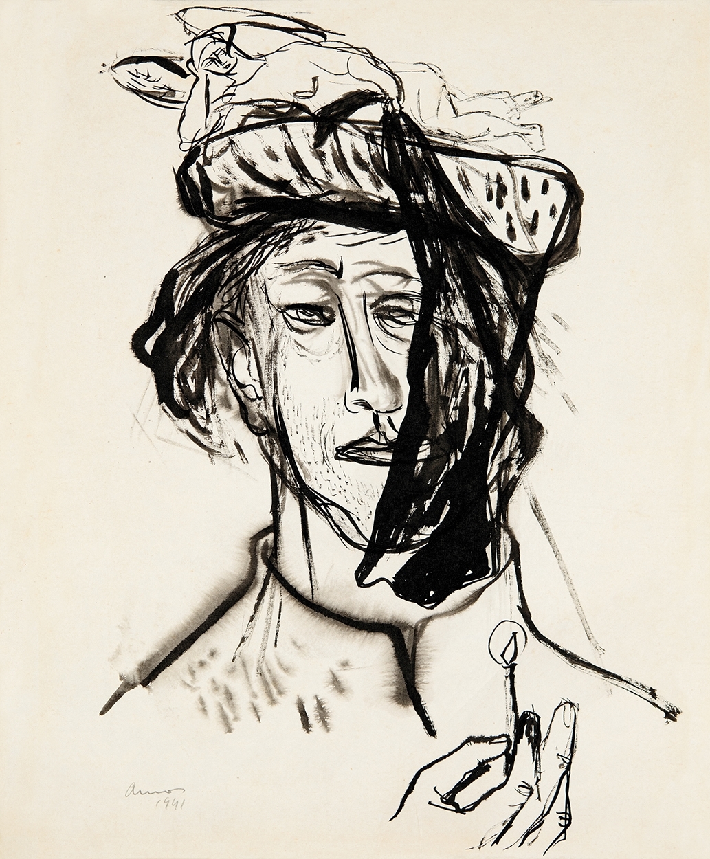 Imre Ámos | Self-portrait with Angel (1941) | MutualArt