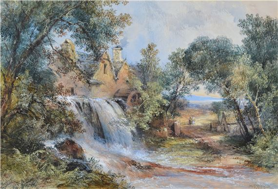 Thomas Colman Dibdin | Rural scene with a watermill and figures (1868 ...