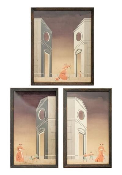 Giorgio de Chirico | Chirico Style Surrealist Triptych Gouache on Paper ...